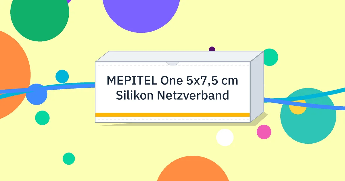 Symbolbild: Packung mit der Aufschrift MEPITEL One 5x7,5 cm Silikon Netzverband (PZN 14334199) – Verfügbarkeit und Bezug in Apotheken in Frankfurt am Main