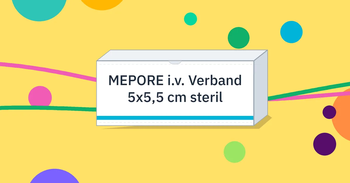 Symbolbild: Packung mit der Aufschrift MEPORE i.v. Verband 5x5,5 cm steril (PZN 09243968) – Verfügbarkeit und Bezug in Apotheken in Frankfurt am Main