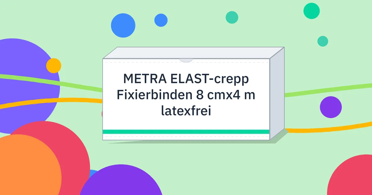 Symbolbild: Packung mit der Aufschrift METRA ELAST-crepp Fixierbinden 8 cmx4 m latexfrei (PZN 16655080) – Verfügbarkeit und Bezug in Apotheken in Frankfurt am Main