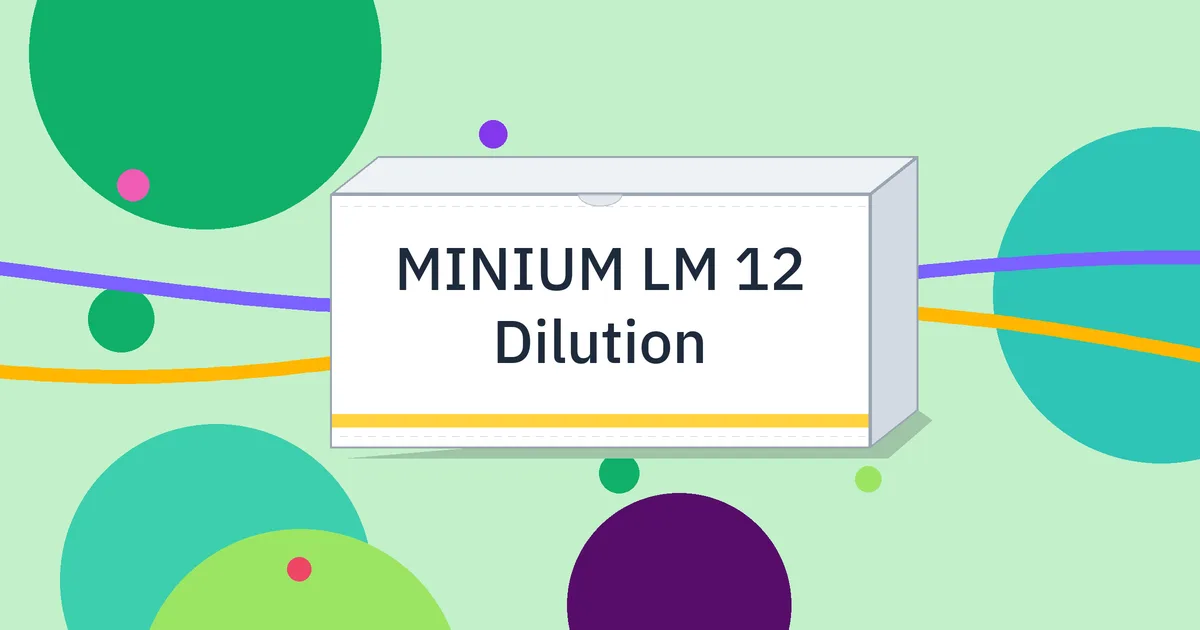 Symbolbild: Packung mit der Aufschrift MINIUM LM 12 Dilution (PZN 13608861) – Verfügbarkeit und Bezug in Apotheken in Frankfurt am Main