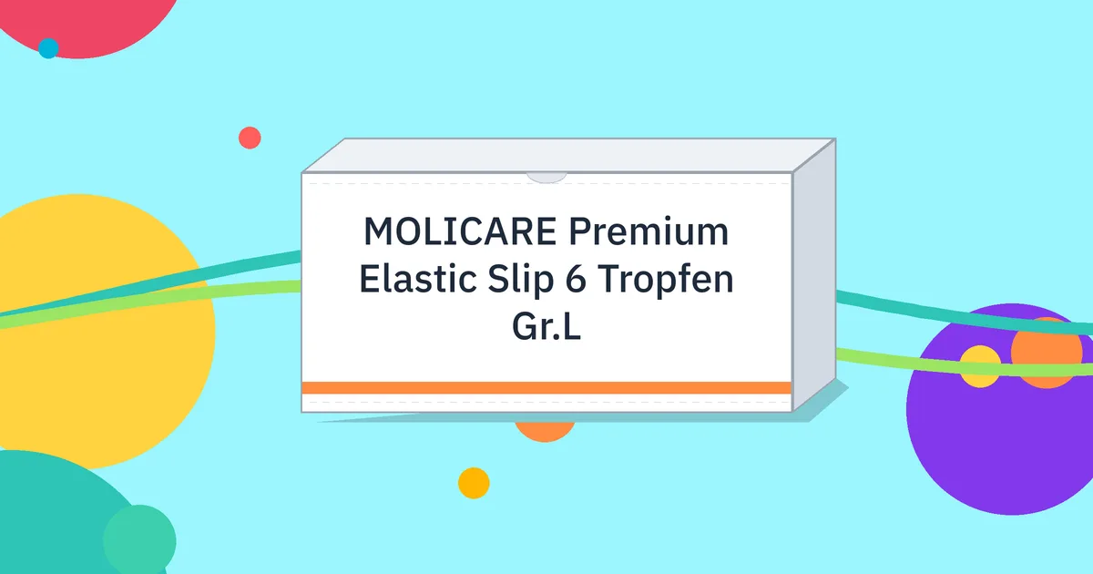 Symbolbild: Packung mit der Aufschrift MOLICARE Premium Elastic Slip 6 Tropfen Gr.L (PZN 15783692) – Verfügbarkeit und Bezug in Apotheken in Frankfurt am Main