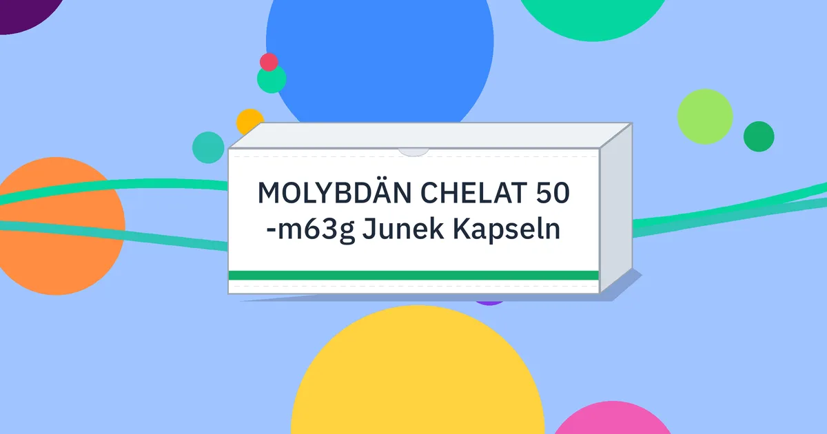 Symbolbild: Packung mit der Aufschrift MOLYBDÄN CHELAT 50 -m63g Junek Kapseln (PZN 10190728) – Verfügbarkeit und Bezug in Apotheken in Frankfurt am Main