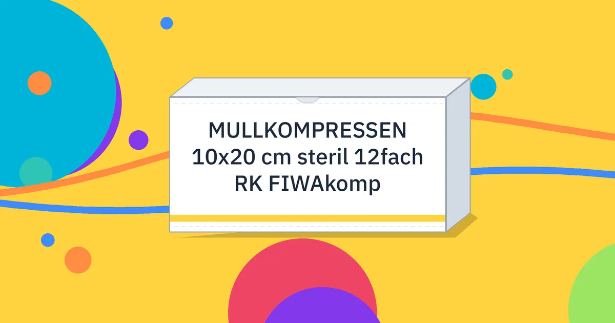 Symbolbild: Packung mit der Aufschrift MULLKOMPRESSEN 10x20 cm steril 12fach RK FIWAkomp (PZN 11860409) – Verfügbarkeit und Bezug in Apotheken in Frankfurt am Main