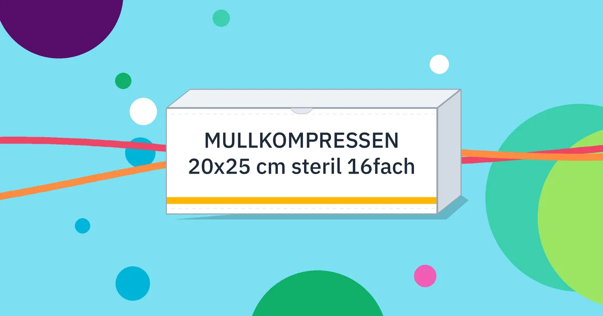 Symbolbild: Packung mit der Aufschrift MULLKOMPRESSEN 20x25 cm steril 16fach (PZN 00322790) – Verfügbarkeit und Bezug in Apotheken in Frankfurt am Main