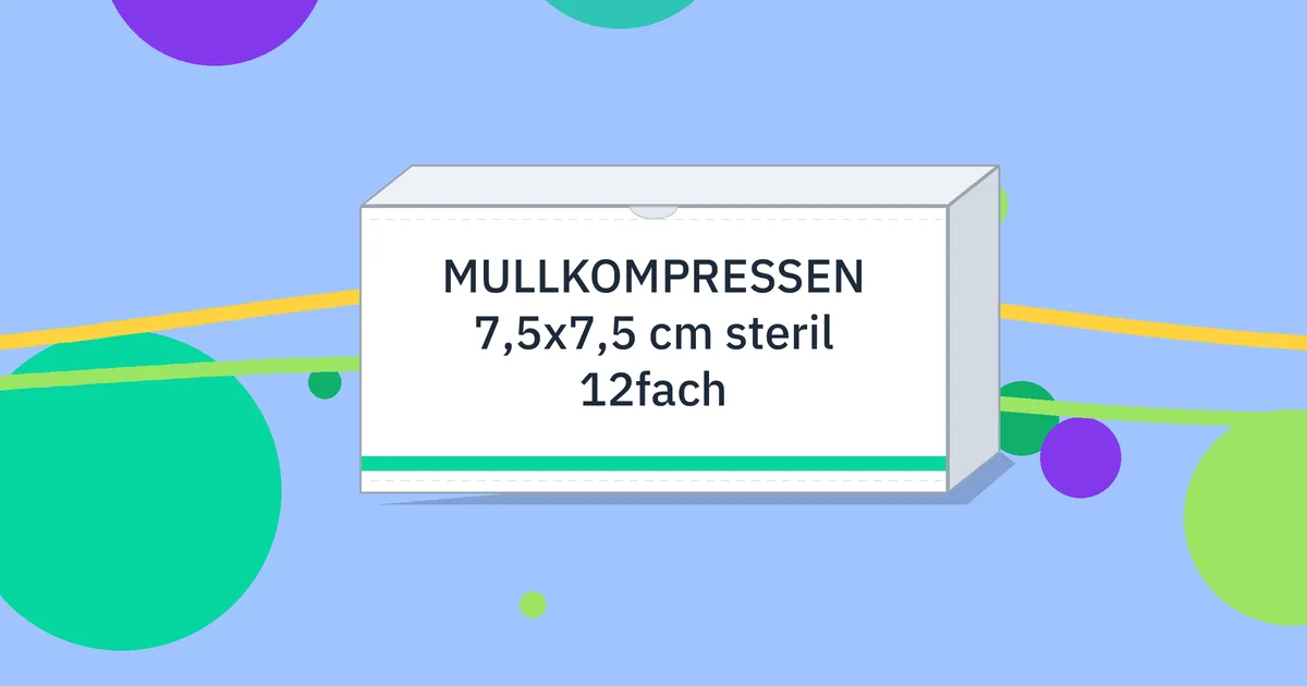 Symbolbild: Packung mit der Aufschrift MULLKOMPRESSEN 7,5x7,5 cm steril 12fach (PZN 00322815) – Verfügbarkeit und Bezug in Apotheken in Frankfurt am Main