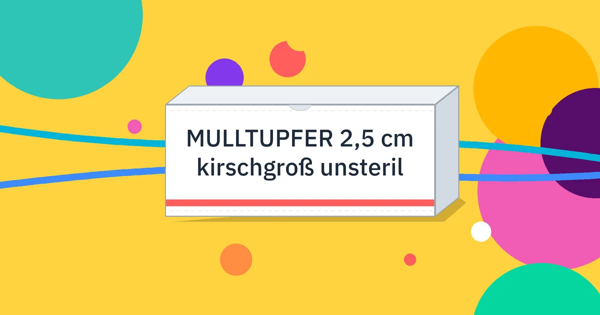 Symbolbild: Packung mit der Aufschrift MULLTUPFER 2,5 cm kirschgroß unsteril (PZN 17565321) – Verfügbarkeit und Bezug in Apotheken in Frankfurt am Main
