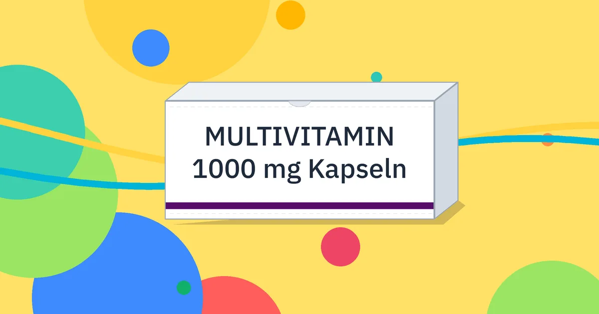 Symbolbild: Packung mit der Aufschrift MULTIVITAMIN 1000 mg Kapseln (PZN 15737806) – Verfügbarkeit und Bezug in Apotheken in Frankfurt am Main