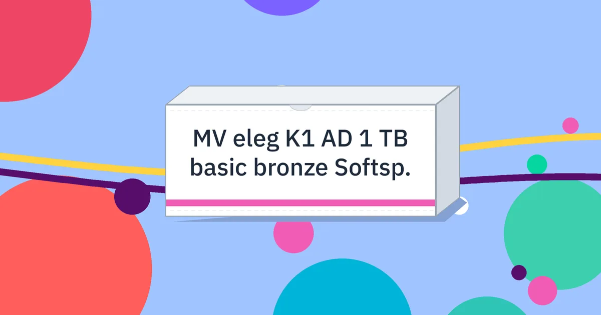 Symbolbild: Packung mit der Aufschrift MV eleg K1 AD 1 TB basic bronze Softsp. (PZN 14705810) – Verfügbarkeit und Bezug in Apotheken in Frankfurt am Main