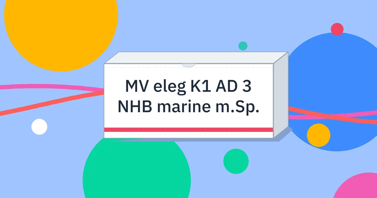 Symbolbild: Packung mit der Aufschrift MV eleg K1 AD 3 NHB marine m.Sp. (PZN 15675382) – Verfügbarkeit und Bezug in Apotheken in Frankfurt am Main