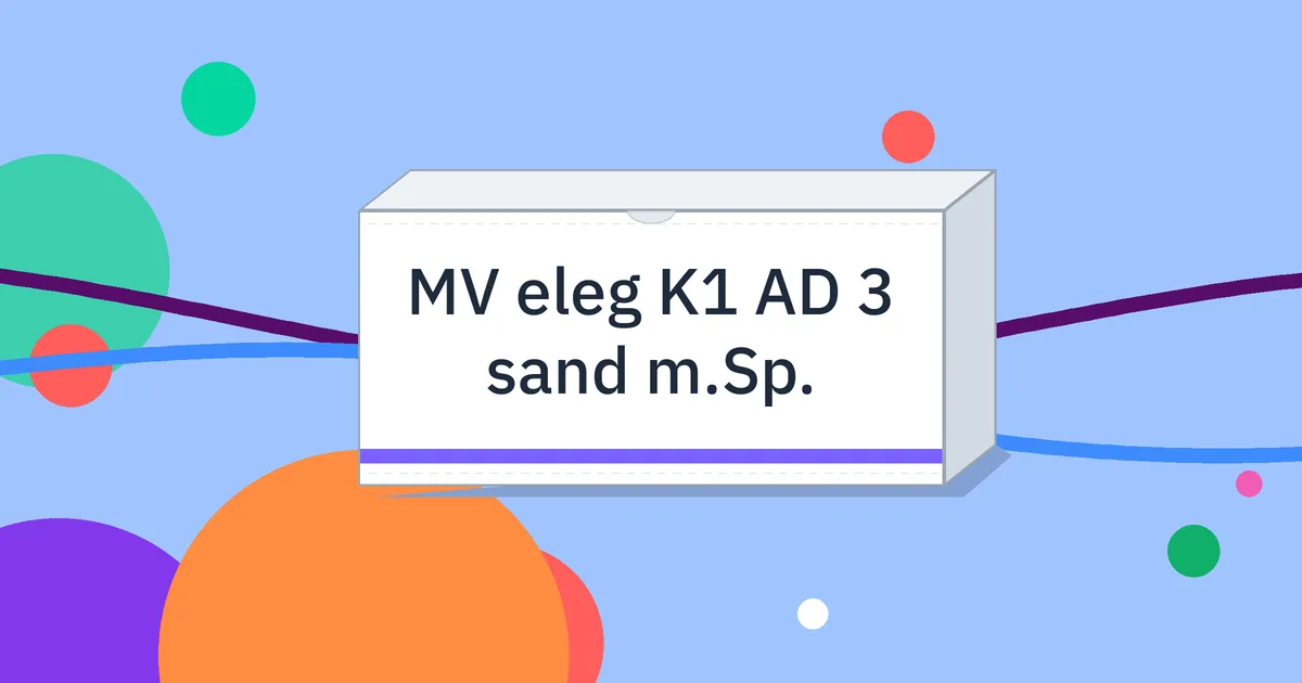 Symbolbild: Packung mit der Aufschrift MV eleg K1 AD 3 sand m.Sp. (PZN 18916656) – Verfügbarkeit und Bezug in Apotheken in Frankfurt am Main