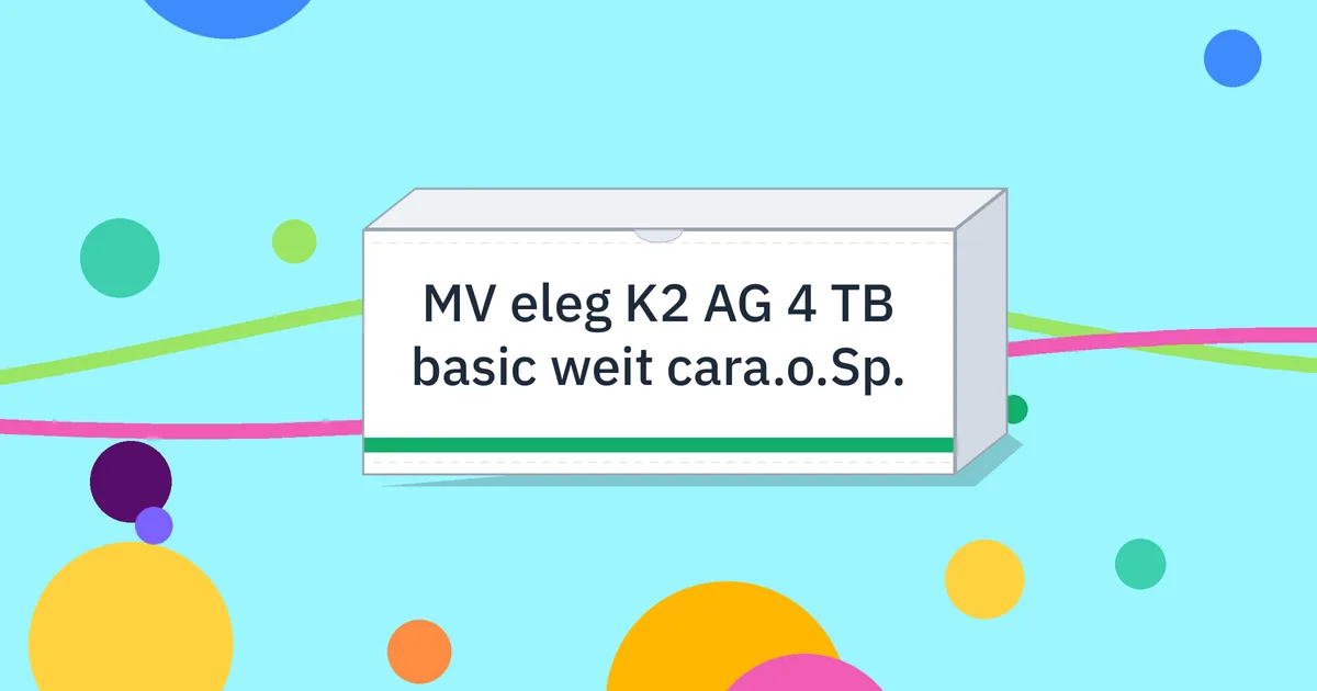 Symbolbild: Packung mit der Aufschrift MV eleg K2 AG 4 TB basic weit cara.o.Sp. (PZN 00205860) – Verfügbarkeit und Bezug in Apotheken in Frankfurt am Main
