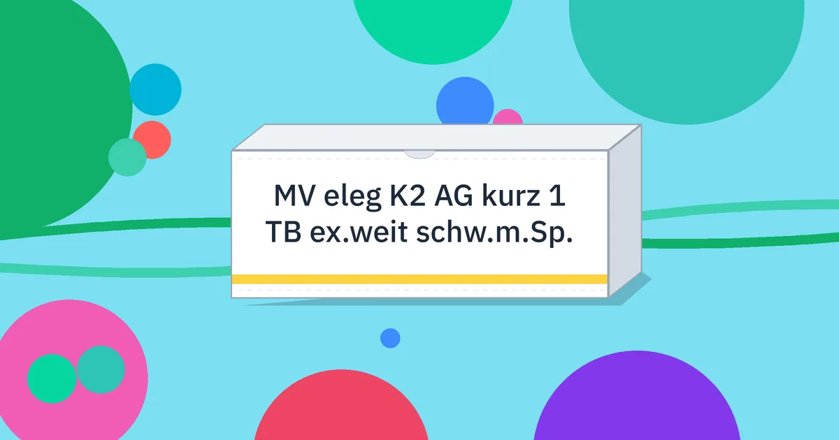 Symbolbild: Packung mit der Aufschrift MV eleg K2 AG kurz 1 TB ex.weit schw.m.Sp. (PZN 09880818) – Verfügbarkeit und Bezug in Apotheken in Frankfurt am Main