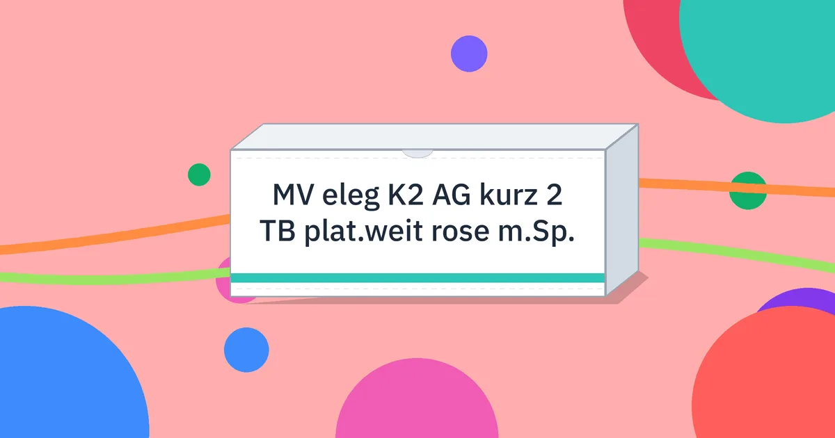 Symbolbild: Packung mit der Aufschrift MV eleg K2 AG kurz 2 TB plat.weit rose m.Sp. (PZN 14696643) – Verfügbarkeit und Bezug in Apotheken in Frankfurt am Main