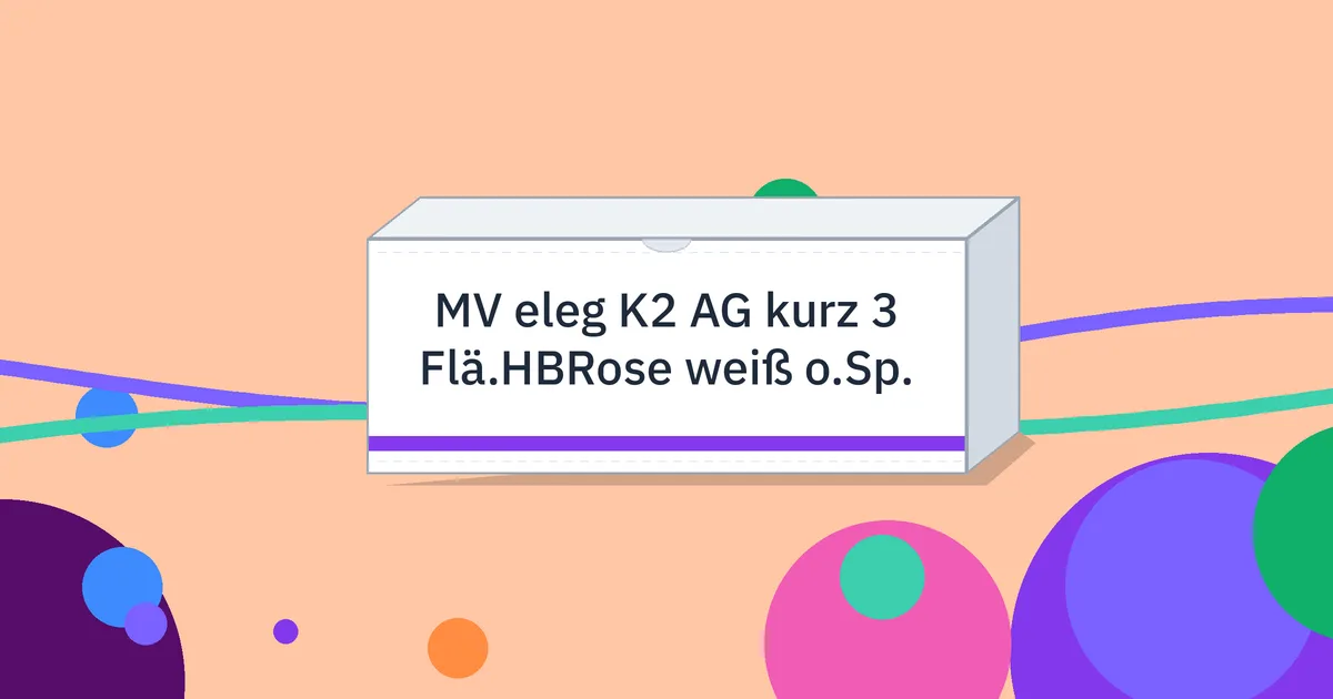 Symbolbild: Packung mit der Aufschrift MV eleg K2 AG kurz 3 Flä.HBRose weiß o.Sp. (PZN 15705261) – Verfügbarkeit und Bezug in Apotheken in Frankfurt am Main