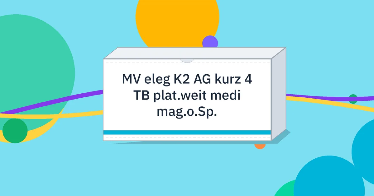 Symbolbild: Packung mit der Aufschrift MV eleg K2 AG kurz 4 TB plat.weit medi mag.o.Sp. (PZN 14635179) – Verfügbarkeit und Bezug in Apotheken in Frankfurt am Main