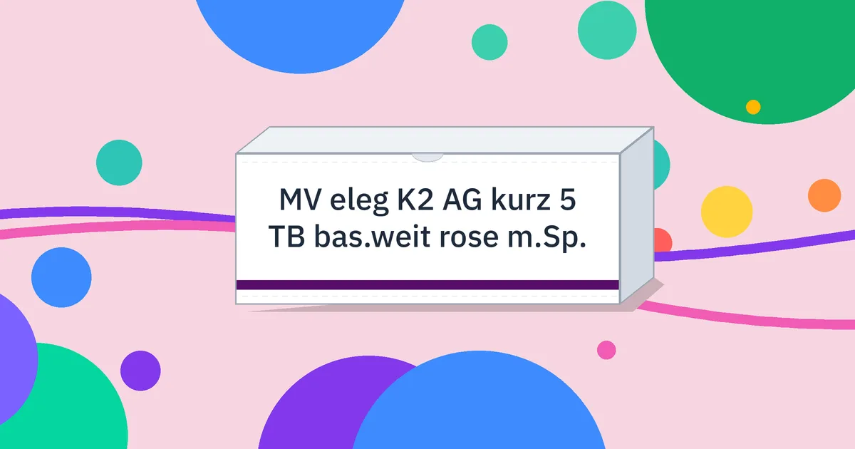 Symbolbild: Packung mit der Aufschrift MV eleg K2 AG kurz 5 TB bas.weit rose m.Sp. (PZN 14698234) – Verfügbarkeit und Bezug in Apotheken in Frankfurt am Main