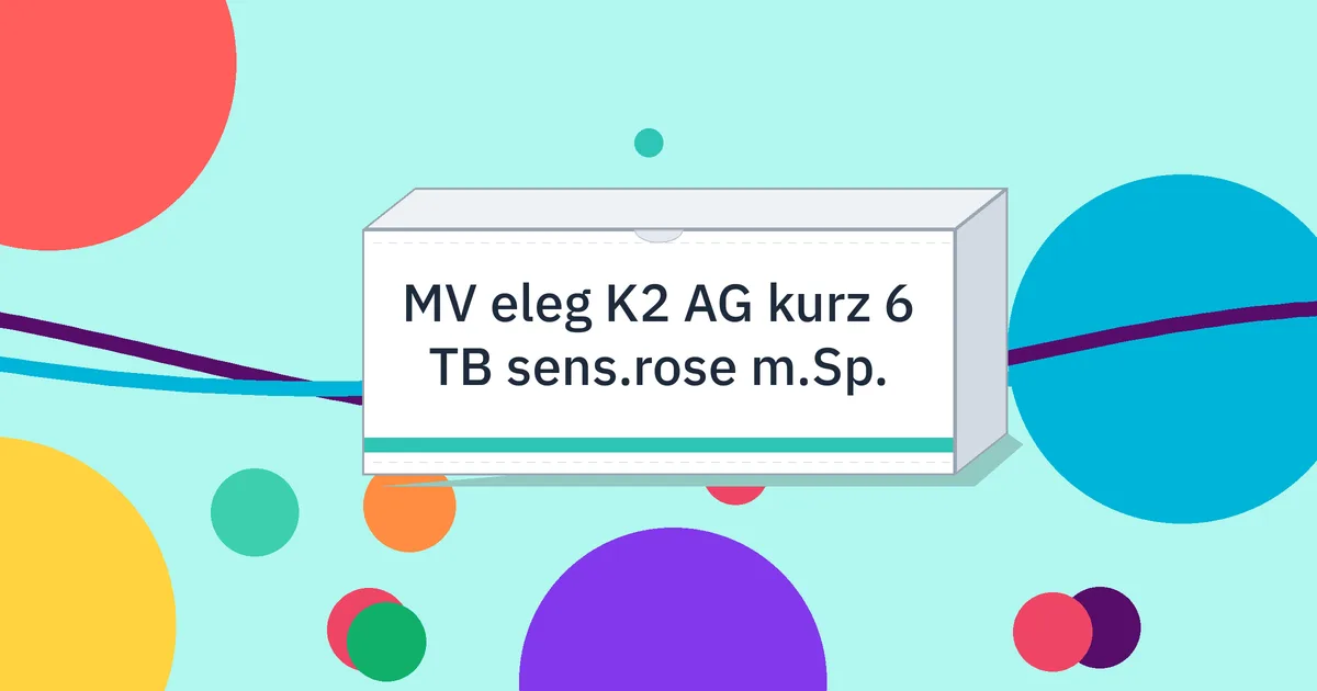 Symbolbild: Packung mit der Aufschrift MV eleg K2 AG kurz 6 TB sens.rose m.Sp. (PZN 14697246) – Verfügbarkeit und Bezug in Apotheken in Frankfurt am Main