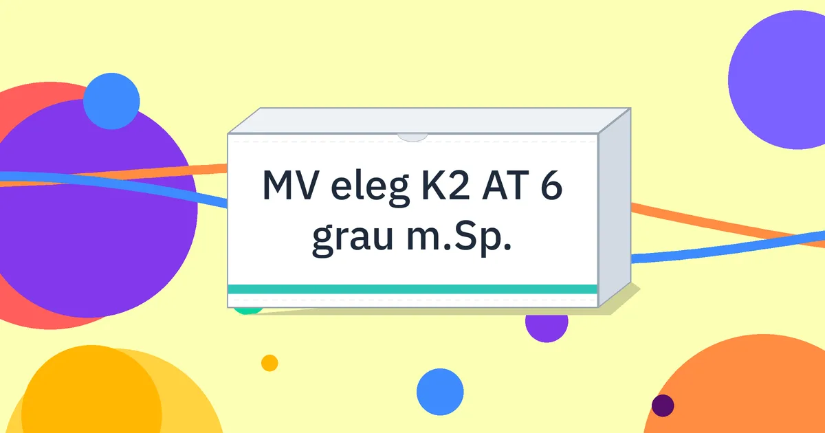 Symbolbild: Packung mit der Aufschrift MV eleg K2 AT 6 grau m.Sp. (PZN 18922734) – Verfügbarkeit und Bezug in Apotheken in Frankfurt am Main