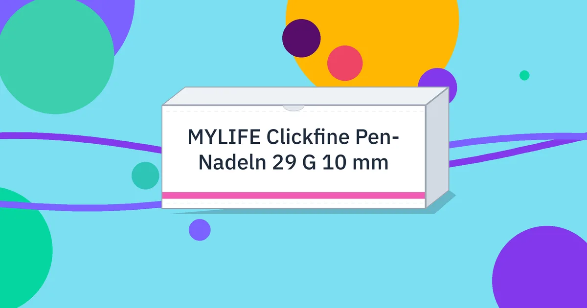 Symbolbild: Packung mit der Aufschrift MYLIFE Clickfine Pen-Nadeln 29 G 10 mm (PZN 10257800) – Verfügbarkeit und Bezug in Apotheken in Frankfurt am Main