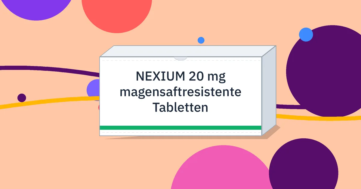 Symbolbild: Packung mit der Aufschrift NEXIUM 20 mg magensaftresistente Tabletten (PZN 11111872) – Verfügbarkeit und Bezug in Apotheken in Frankfurt am Main