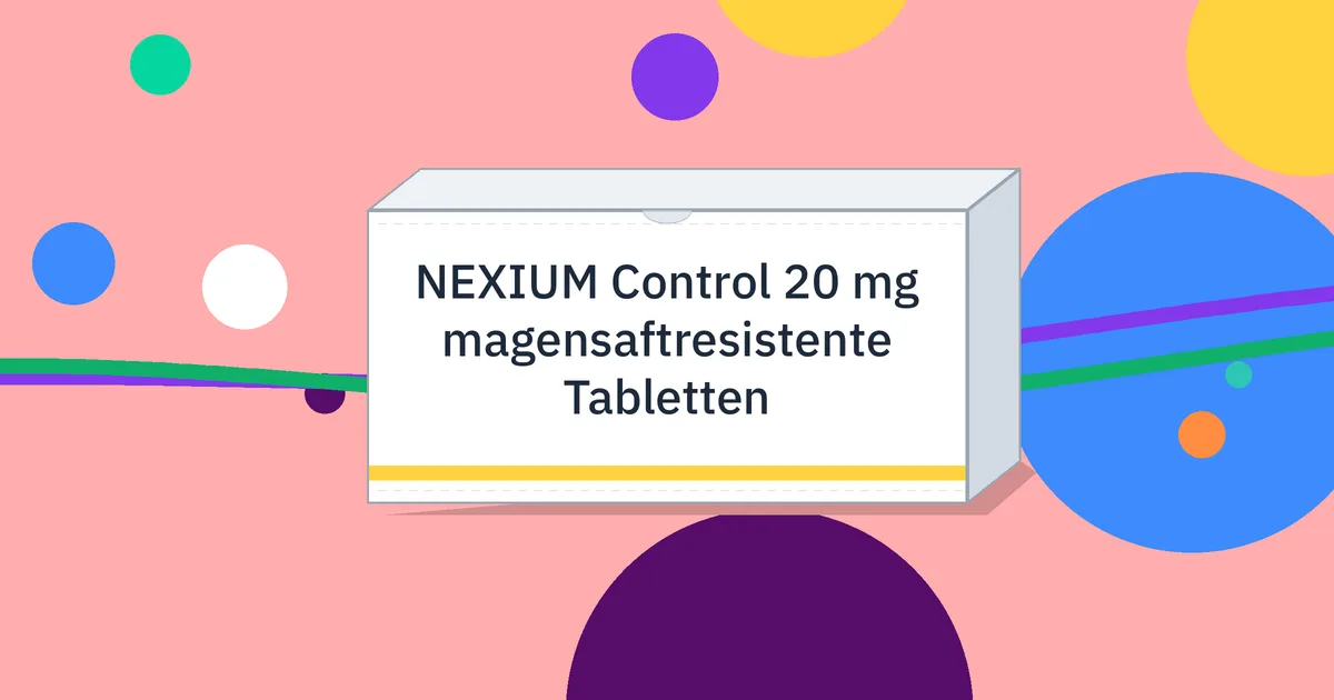 Symbolbild: Packung mit der Aufschrift NEXIUM Control 20 mg magensaftresistente Tabletten (PZN 10251973) – Verfügbarkeit und Bezug in Apotheken in Frankfurt am Main