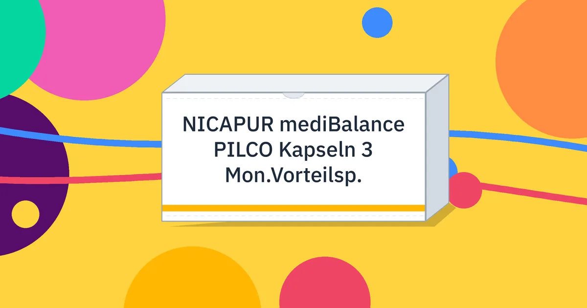 Symbolbild: Packung mit der Aufschrift NICAPUR mediBalance PILCO Kapseln 3 Mon.Vorteilsp. (PZN 12645363) – Verfügbarkeit und Bezug in Apotheken in Frankfurt am Main
