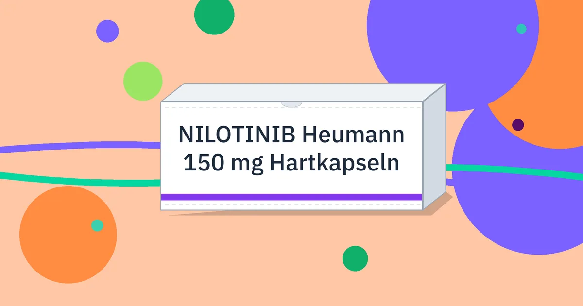 Symbolbild: Packung mit der Aufschrift NILOTINIB Heumann 150 mg Hartkapseln (PZN 19727443) – Verfügbarkeit und Bezug in Apotheken in Frankfurt am Main