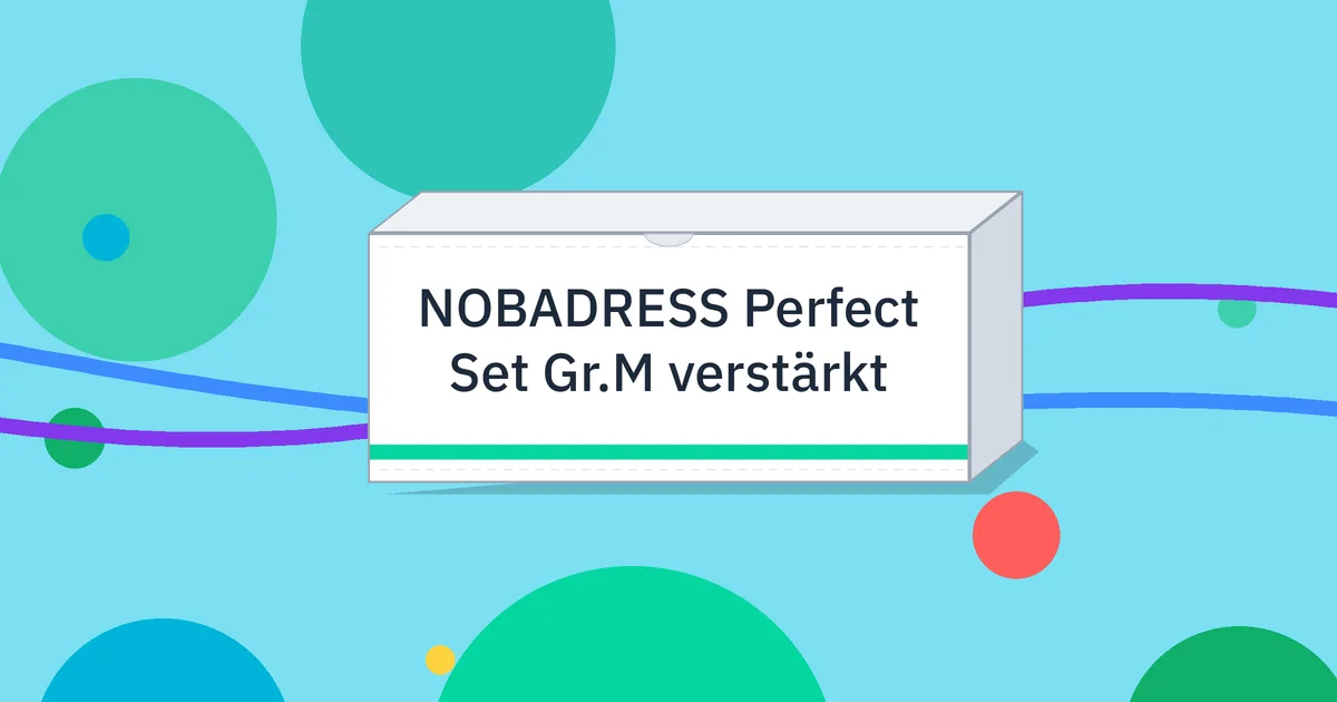 Symbolbild: Packung mit der Aufschrift NOBADRESS Perfect Set Gr.M verstärkt (PZN 01127352) – Verfügbarkeit und Bezug in Apotheken in Frankfurt am Main