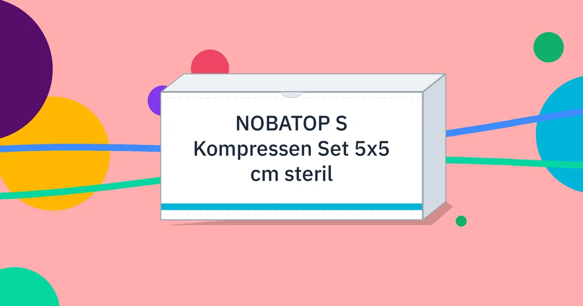 Symbolbild: Packung mit der Aufschrift NOBATOP S Kompressen Set 5x5 cm steril (PZN 16259763) – Verfügbarkeit und Bezug in Apotheken in Frankfurt am Main