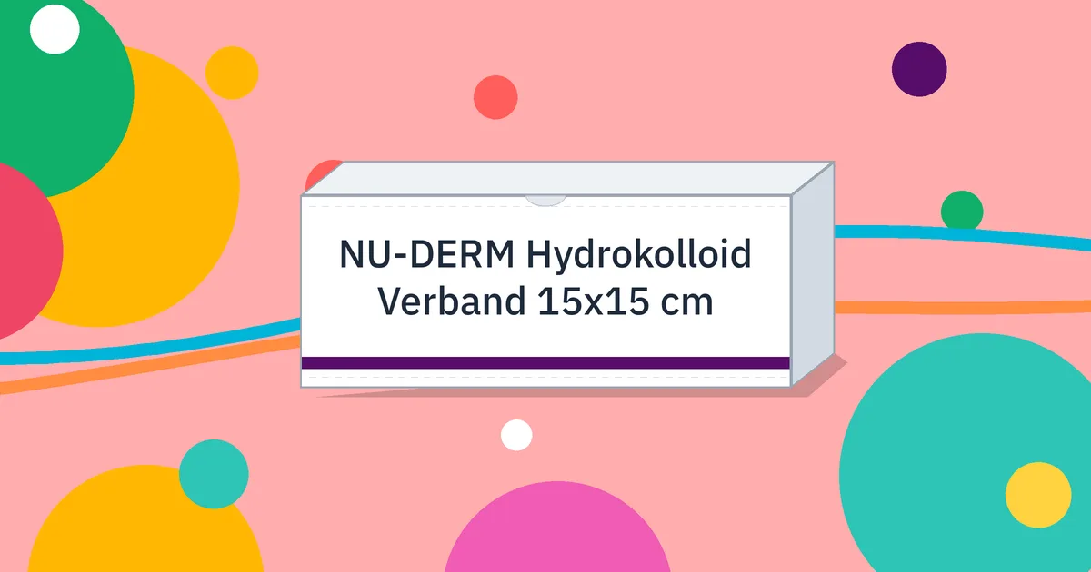 Symbolbild: Packung mit der Aufschrift NU-DERM Hydrokolloid Verband 15x15 cm (PZN 03161399) – Verfügbarkeit und Bezug in Apotheken in Frankfurt am Main