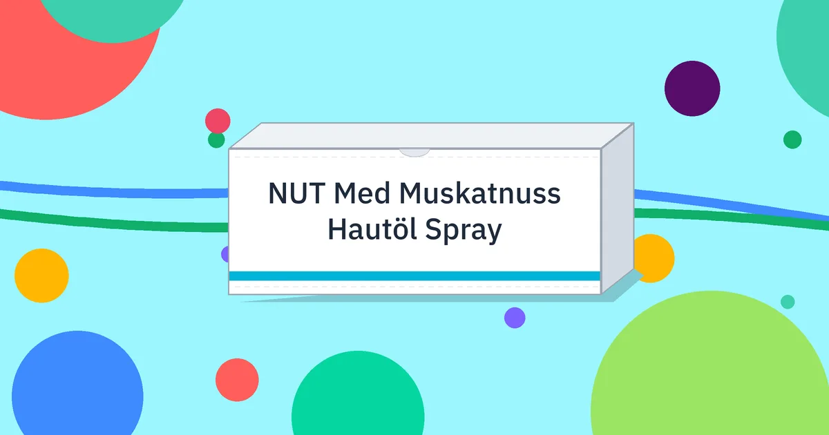 Symbolbild: Packung mit der Aufschrift NUT Med Muskatnuss Hautöl Spray (PZN 07568229) – Verfügbarkeit und Bezug in Apotheken in Frankfurt am Main