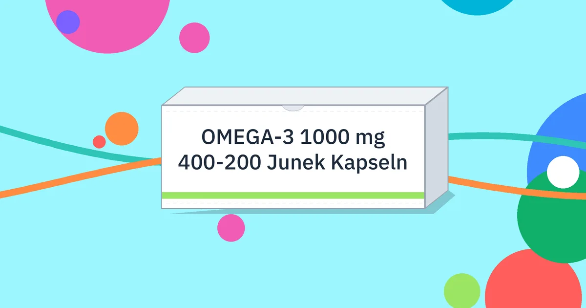 Symbolbild: Packung mit der Aufschrift OMEGA-3 1000 mg 400-200 Junek Kapseln (PZN 11189667) – Verfügbarkeit und Bezug in Apotheken in Frankfurt am Main