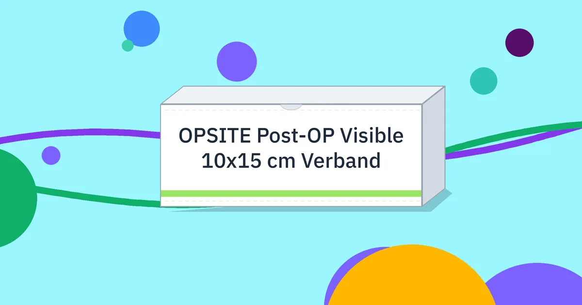 Symbolbild: Packung mit der Aufschrift OPSITE Post-OP Visible 10x15 cm Verband (PZN 19692437) – Verfügbarkeit und Bezug in Apotheken in Frankfurt am Main