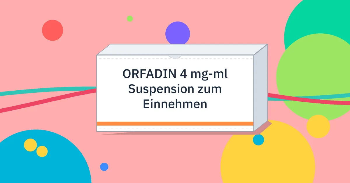 Symbolbild: Packung mit der Aufschrift ORFADIN 4 mg-ml Suspension zum Einnehmen (PZN 11193947) – Verfügbarkeit und Bezug in Apotheken in Frankfurt am Main