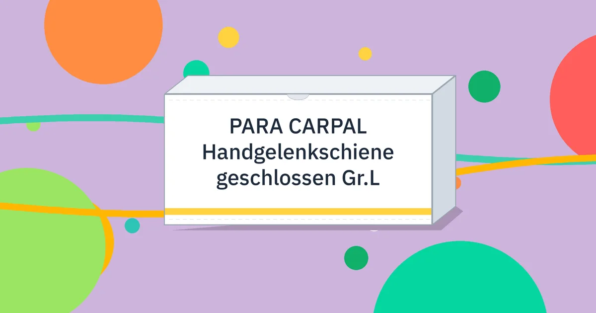 Symbolbild: Packung mit der Aufschrift PARA CARPAL Handgelenkschiene geschlossen Gr.L (PZN 06989354) – Verfügbarkeit und Bezug in Apotheken in Frankfurt am Main