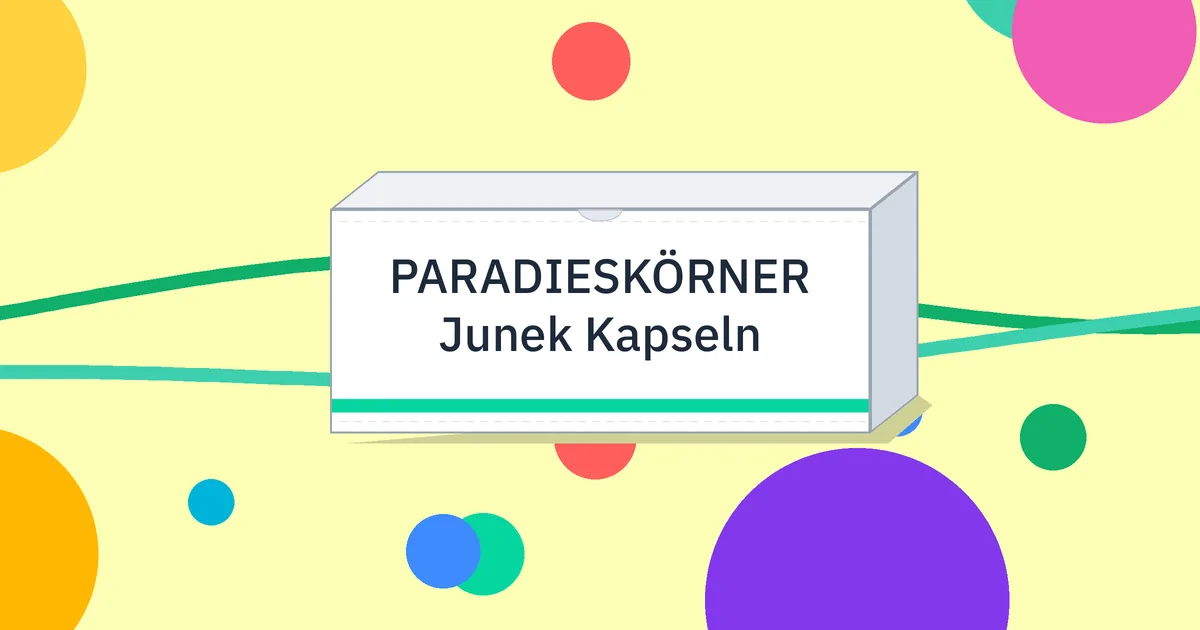 Symbolbild: Packung mit der Aufschrift PARADIESKÖRNER Junek Kapseln (PZN 20856654) – Verfügbarkeit und Bezug in Apotheken in Frankfurt am Main