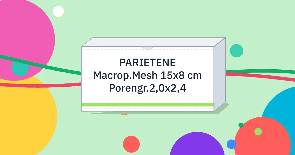 Symbolbild: Packung mit der Aufschrift PARIETENE Macrop.Mesh 15x8 cm Porengr.2,0x2,4 (PZN 11314552) – Verfügbarkeit und Bezug in Apotheken in Frankfurt am Main