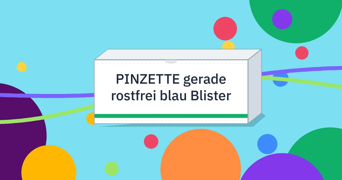 Symbolbild: Packung mit der Aufschrift PINZETTE gerade rostfrei blau Blister (PZN 10348891) – Verfügbarkeit und Bezug in Apotheken in Frankfurt am Main