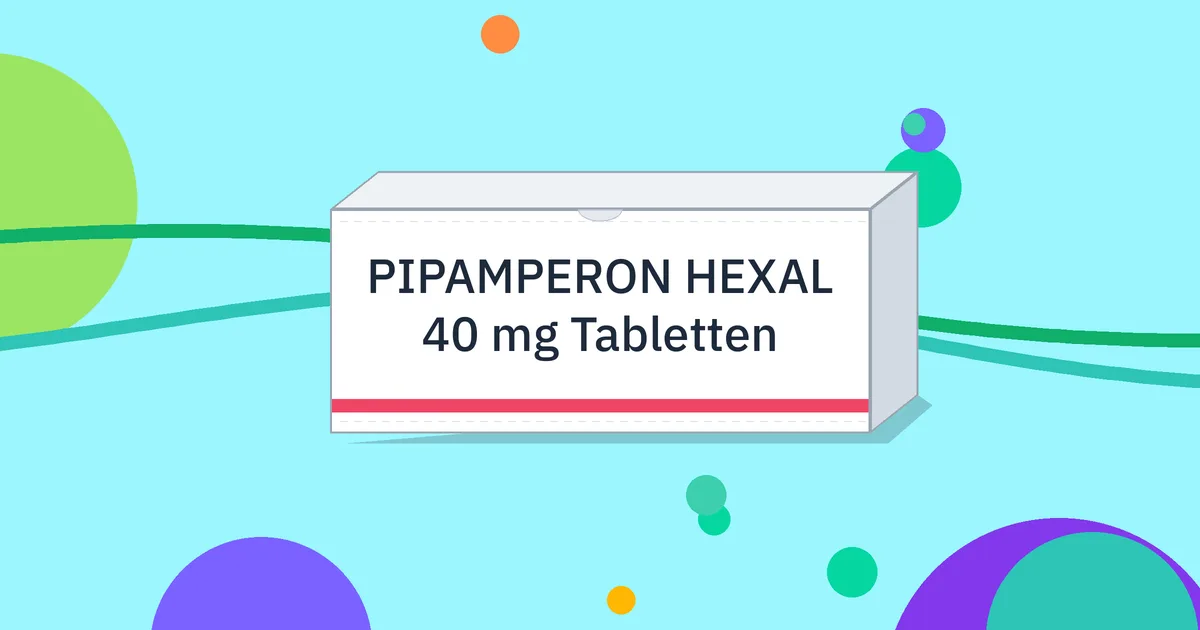 Symbolbild: Packung mit der Aufschrift PIPAMPERON HEXAL 40 mg Tabletten (PZN 01023115) – Verfügbarkeit und Bezug in Apotheken in Frankfurt am Main