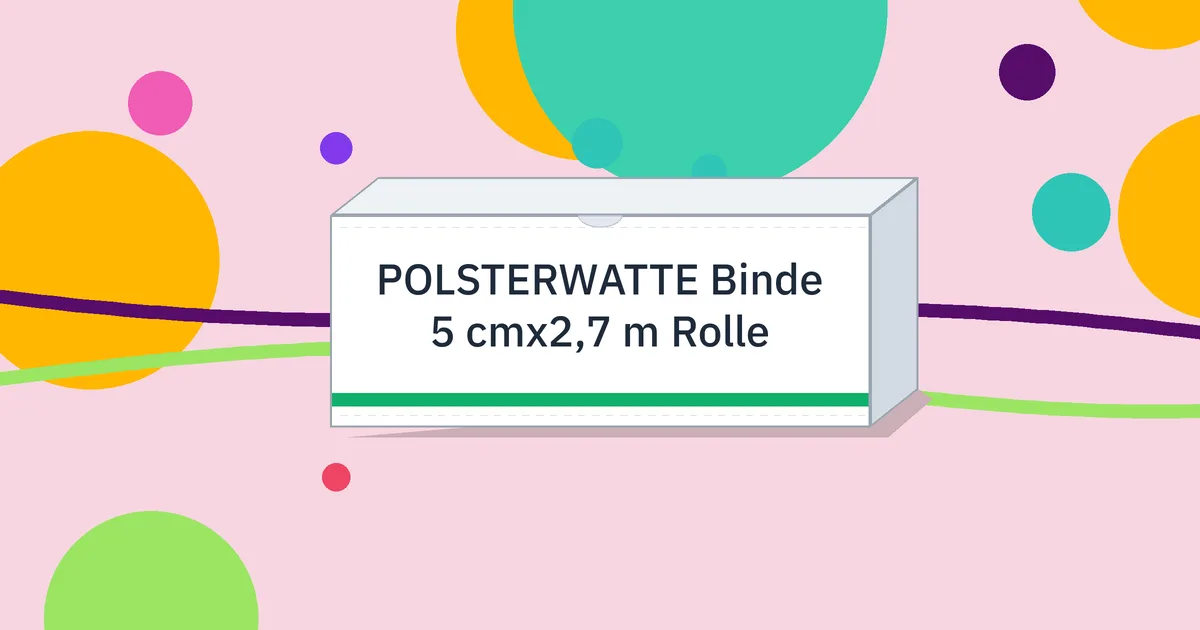 Symbolbild: Packung mit der Aufschrift POLSTERWATTE Binde 5 cmx2,7 m Rolle (PZN 19523485) – Verfügbarkeit und Bezug in Apotheken in Frankfurt am Main