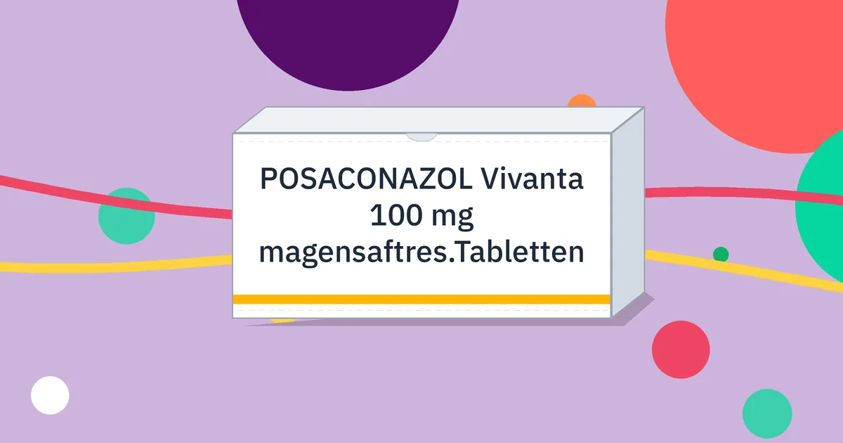 Symbolbild: Packung mit der Aufschrift POSACONAZOL Vivanta 100 mg magensaftres.Tabletten (PZN 19822650) – Verfügbarkeit und Bezug in Apotheken in Frankfurt am Main