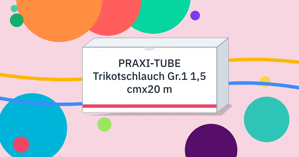 Symbolbild: Packung mit der Aufschrift PRAXI-TUBE Trikotschlauch Gr.1 1,5 cmx20 m (PZN 12828000) – Verfügbarkeit und Bezug in Apotheken in Frankfurt am Main