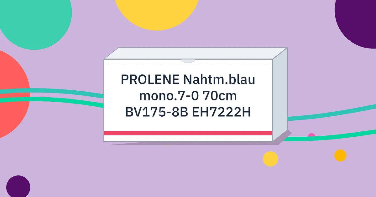 Symbolbild: Packung mit der Aufschrift PROLENE Nahtm.blau mono.7-0 70cm BV175-8B EH7222H (PZN 20852892) – Verfügbarkeit und Bezug in Apotheken in Frankfurt am Main