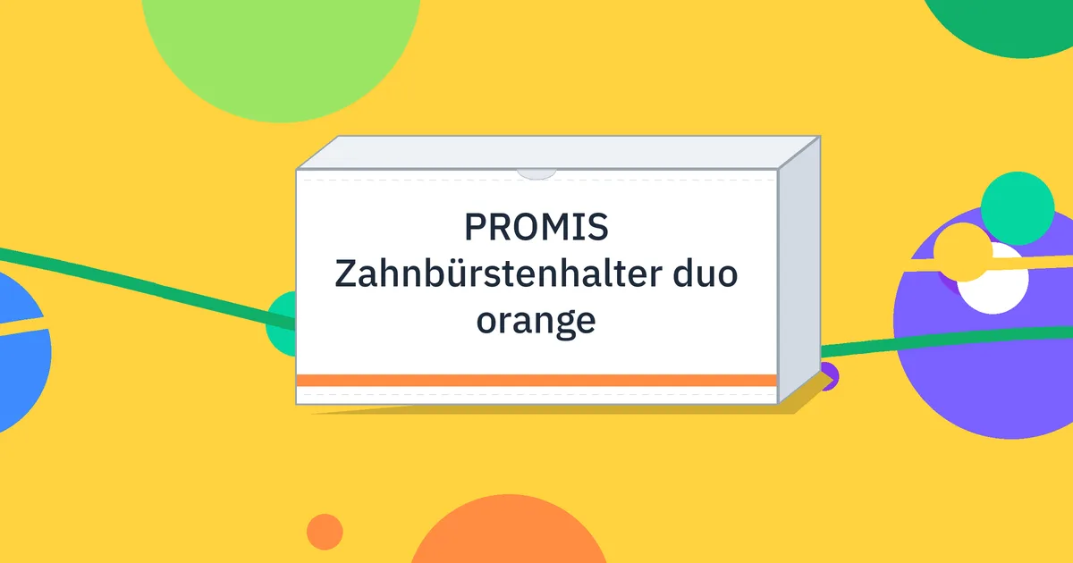 Symbolbild: Packung mit der Aufschrift PROMIS Zahnbürstenhalter duo orange (PZN 17873838) – Verfügbarkeit und Bezug in Apotheken in Frankfurt am Main