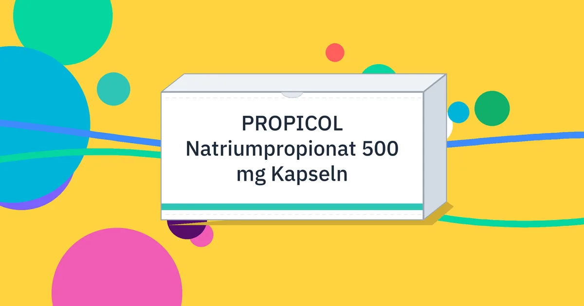 Symbolbild: Packung mit der Aufschrift PROPICOL Natriumpropionat 500 mg Kapseln (PZN 19130834) – Verfügbarkeit und Bezug in Apotheken in Frankfurt am Main