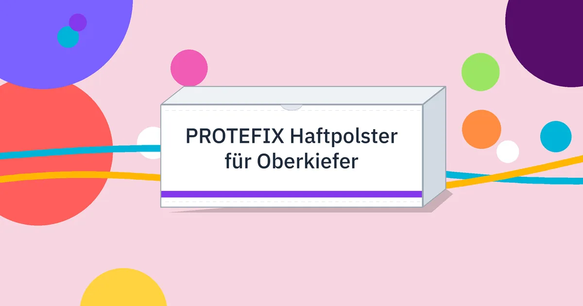 Symbolbild: Packung mit der Aufschrift PROTEFIX Haftpolster für Oberkiefer (PZN 00841834) – Verfügbarkeit und Bezug in Apotheken in Frankfurt am Main