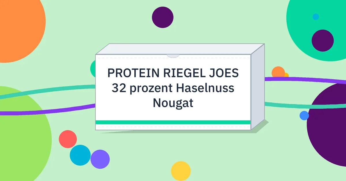 Symbolbild: Packung mit der Aufschrift PROTEIN RIEGEL JOES 32 prozent Haselnuss Nougat (PZN 18760964) – Verfügbarkeit und Bezug in Apotheken in Frankfurt am Main