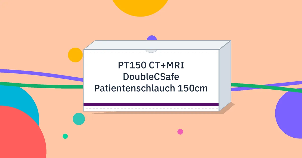 Symbolbild: Packung mit der Aufschrift PT150 CT+MRI DoubleCSafe Patientenschlauch 150cm (PZN 18225024) – Verfügbarkeit und Bezug in Apotheken in Frankfurt am Main