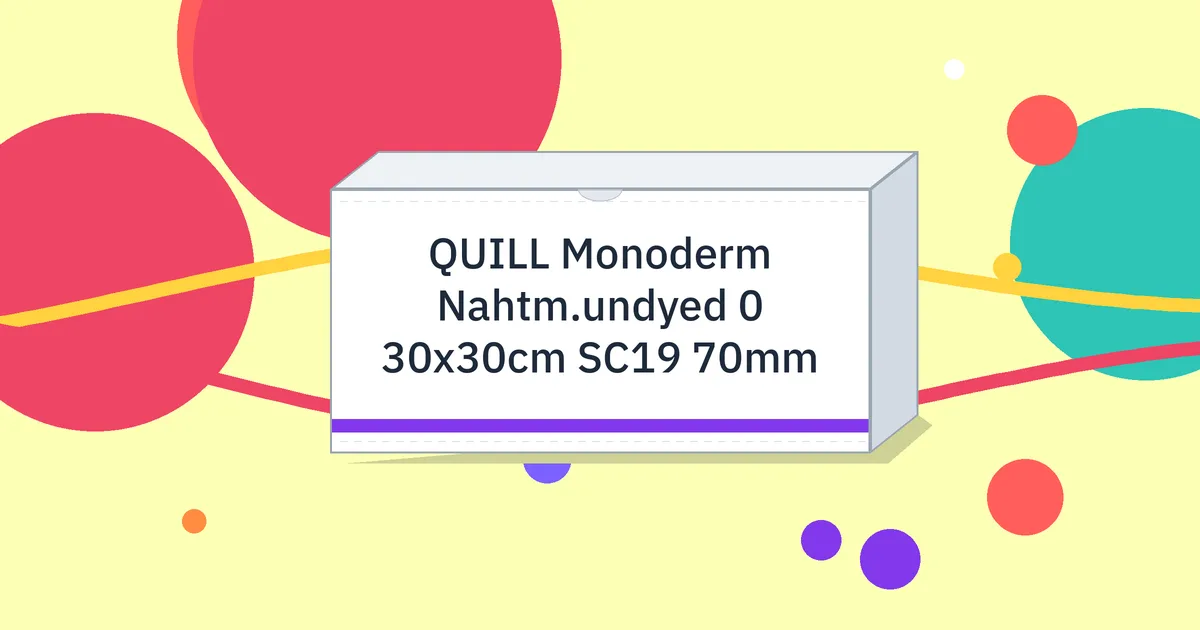 Symbolbild: Packung mit der Aufschrift QUILL Monoderm Nahtm.undyed 0 30x30cm SC19 70mm (PZN 17988760) – Verfügbarkeit und Bezug in Apotheken in Frankfurt am Main
