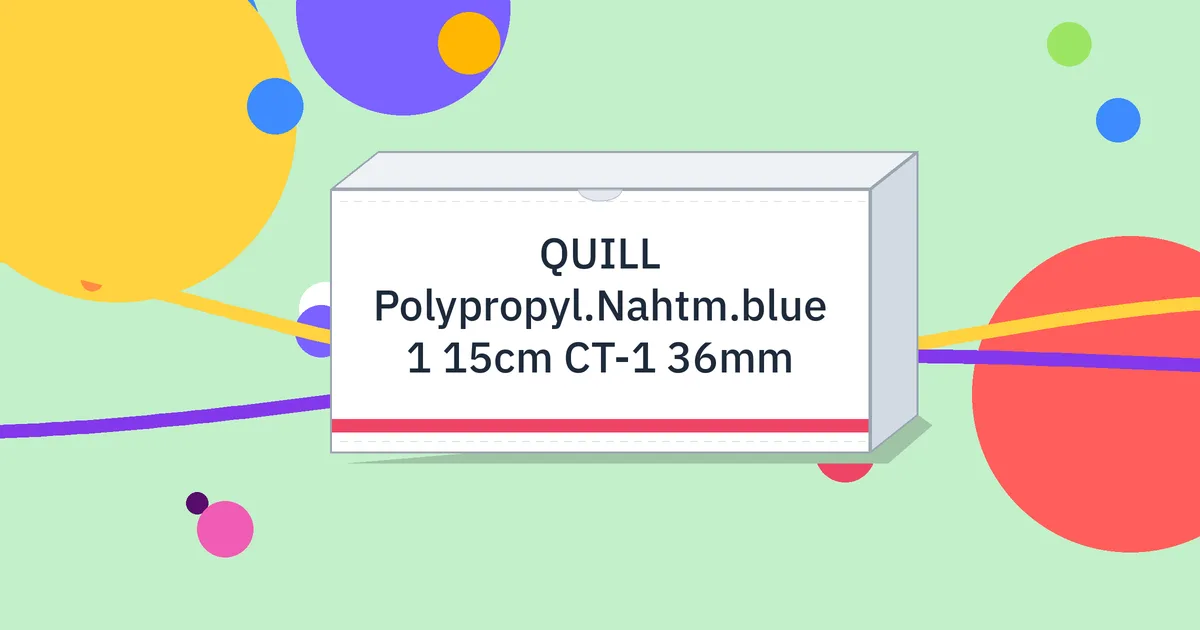 Symbolbild: Packung mit der Aufschrift QUILL Polypropyl.Nahtm.blue 1 15cm CT-1 36mm (PZN 17990900) – Verfügbarkeit und Bezug in Apotheken in Frankfurt am Main